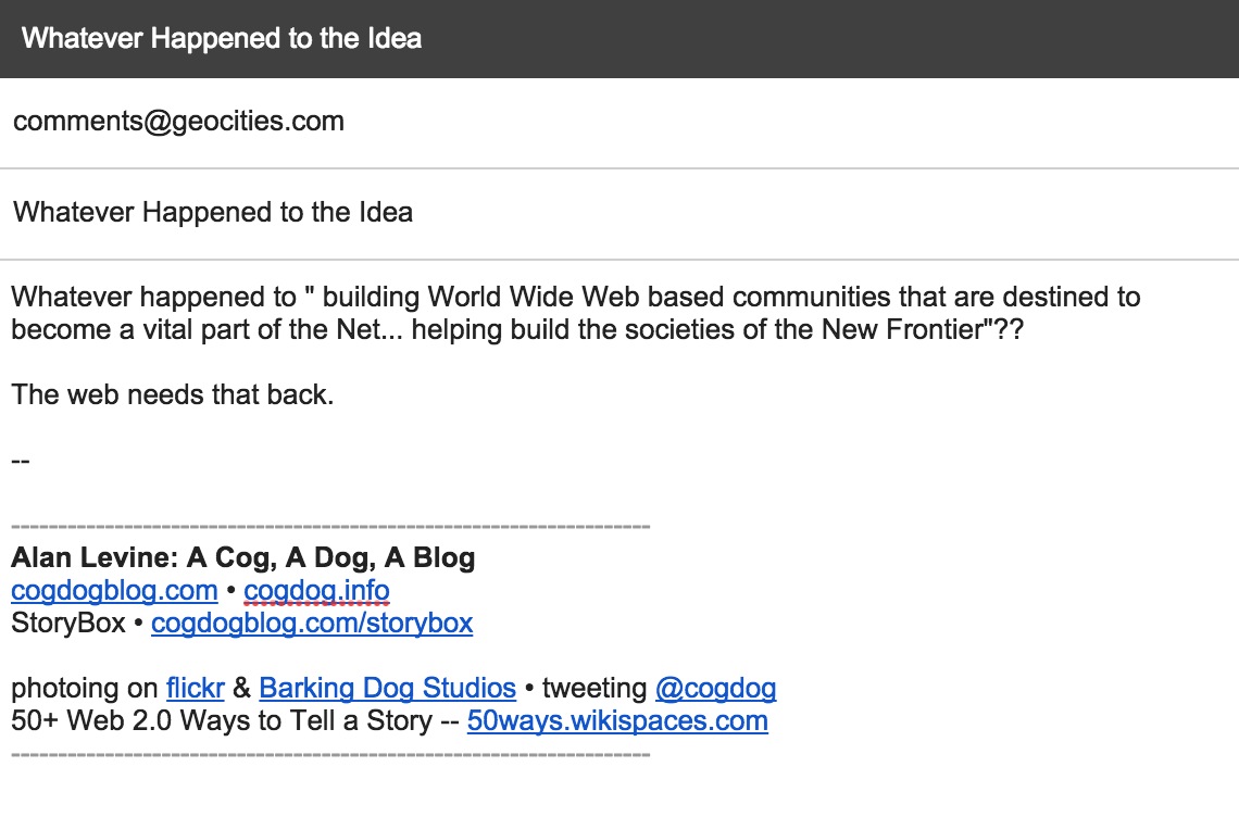 Is Bob’s Web Site the Future Geocities? – CogDogBlog
