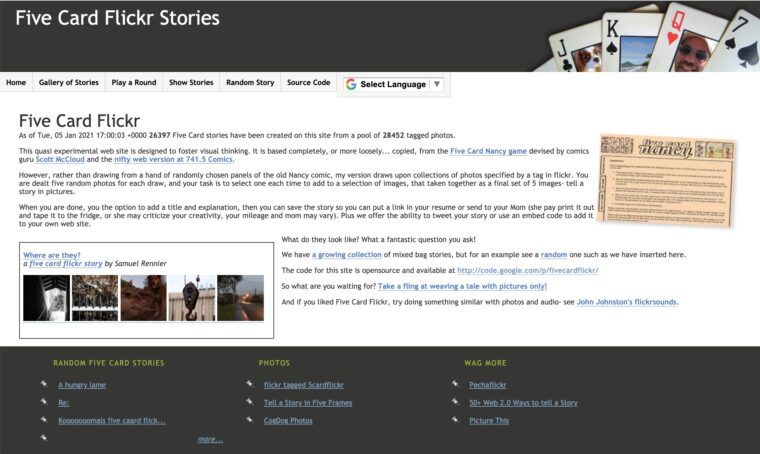 Just In Time Fix for Old Jalopy Web Site of Five Card Flickr Stories – CogDogBlog